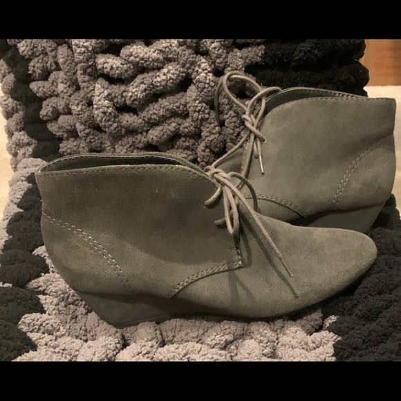 Nine West | Shoes | Gray Suede Nine West Wedge Booties Great Condition ...